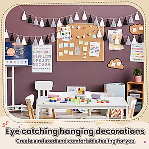 WILLBOND 4 Pieces Tassel Garland for Classroom Boho Pastel Garland Tassel Banners Decoration for Classroom School Supplies Decor Back to School(Black, White, Gray, 3.1 Inch)