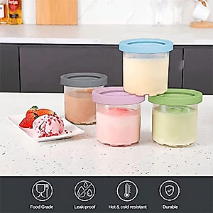 4 PCS Ice Cream Pints Containers and Lids for Ninja Creami, Ice Cream Storage Containers Compatible with NC301 NC300 NC299 Series Creami Ice Cream Makers