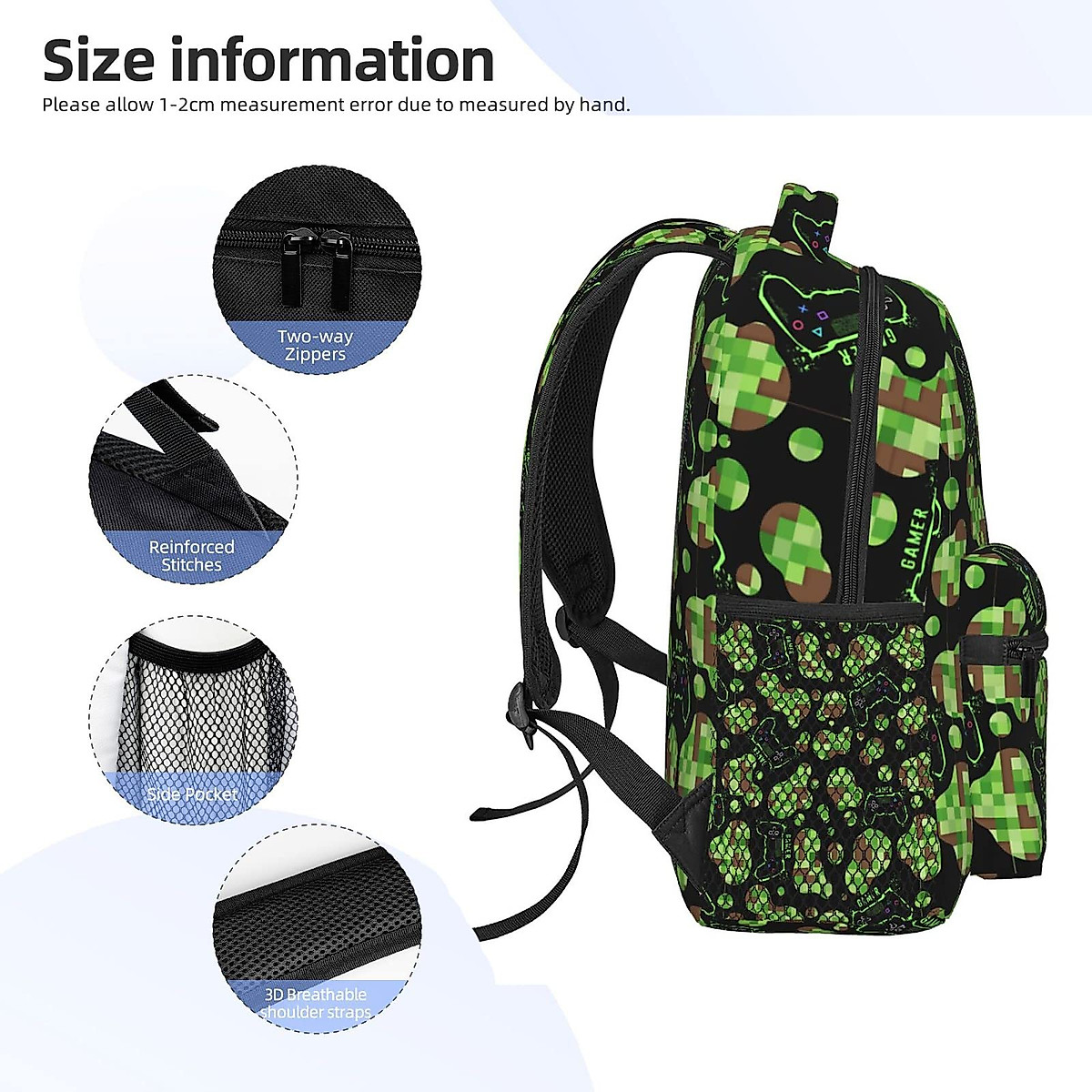 Giwawa Camouflage Dots Backpack for School - Video Game Backpacks for Boys Girls Green Gamer Backpack Camo Preschool Bookbags Rucksack Daypack