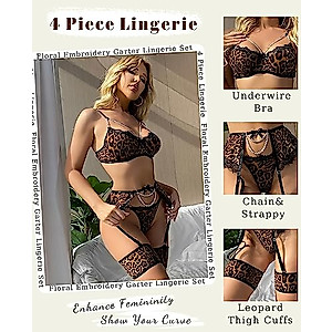 Avidlove Lingerie Set Sexy Womens Lingeries Lace Exotic Fishnet Bra and Panty Sets Classy (Leopard,XS)