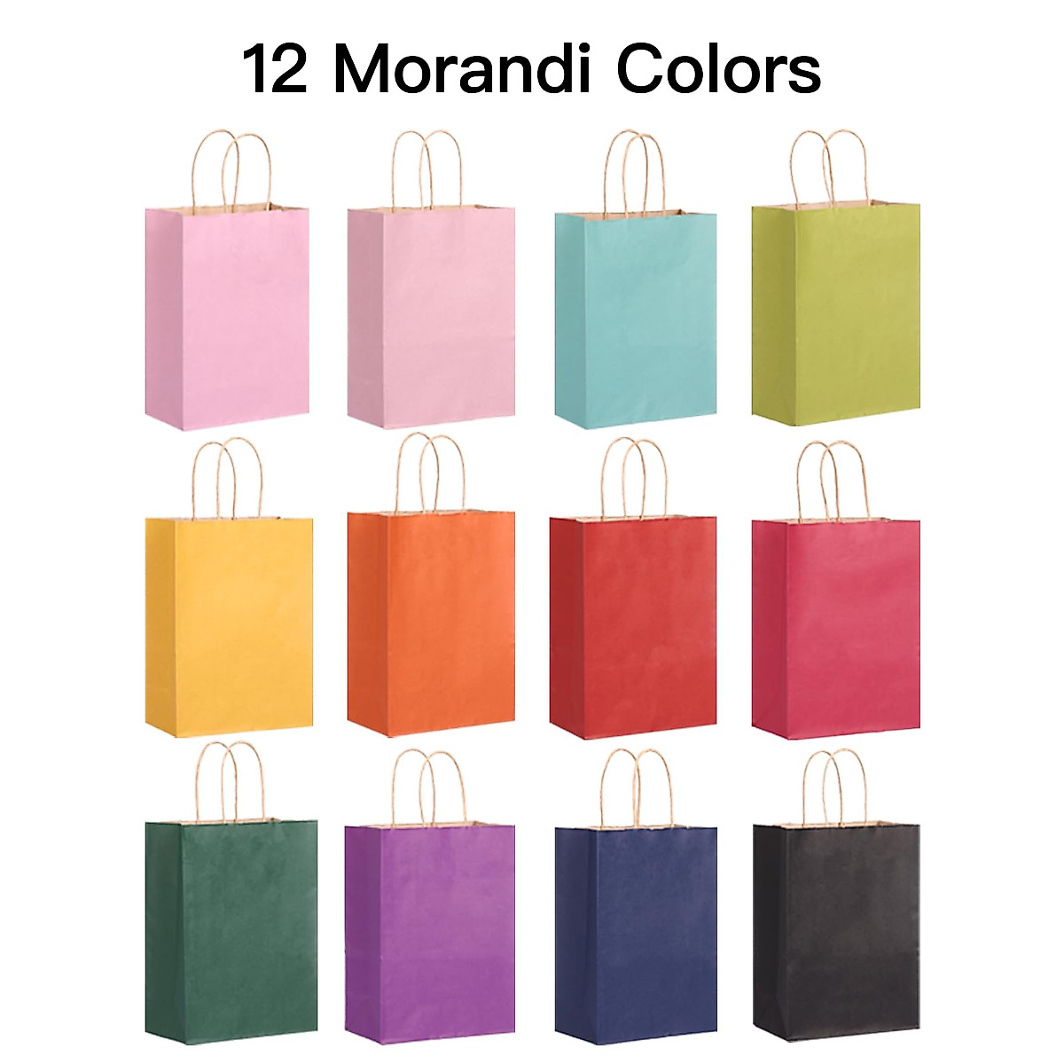 Moretoes 36pcs Paper Gift Bags, 5.9 x 3.15 x 8.25 Inch Small Bulk Party Favor Bags Goodie Bags with Handles for Kids Birthday, Baby Shower, Crafts, Christmas Party Supplies (12 Colors)
