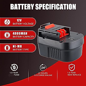 VANTTECH Ni-Mh 12V 4.8Ah HPB12 Battery Replacement for Balck and Decker A1712 FSB12 A12 A12-XJ A12EX Firestorm FS120B FS120BX Cordless Power Tools