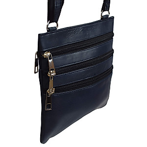 MARSHAL Ladies Genuine Leather Multi-Pocket Shoulder Bag Purse for Womens Colors!!! (Blue)