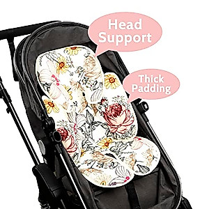 Floral Baby Car Seat Head and Body Support,2-in-1 Reversible CarSeat Insert,Soft Cushion for Stroller, Swing, Bouncer, Vintage Flowers