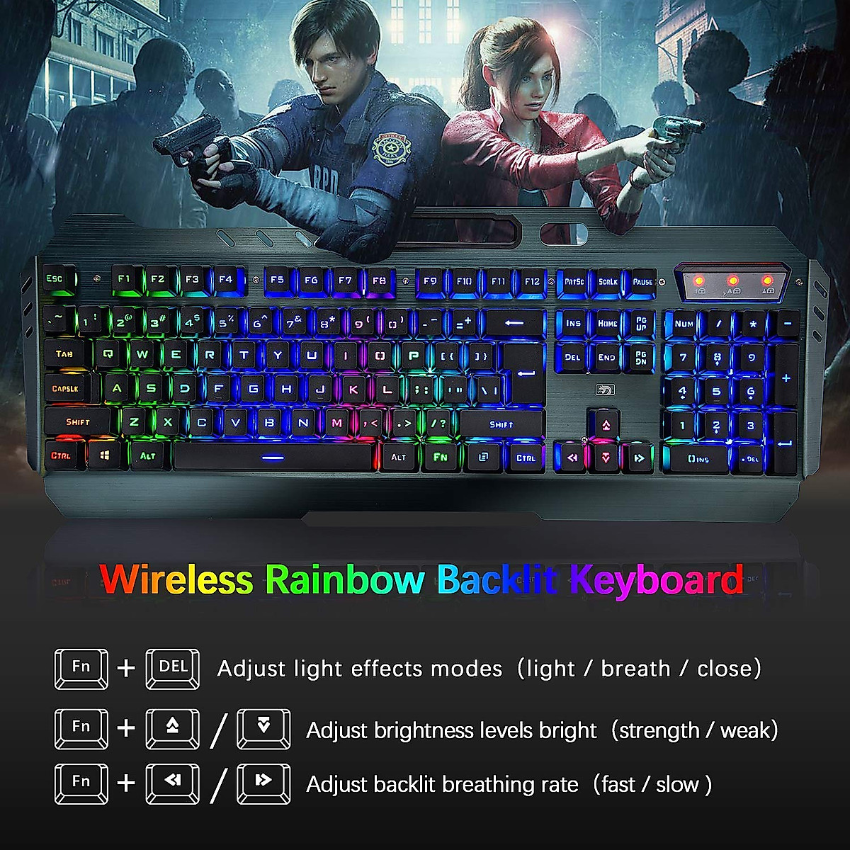Wireless Gaming Keyboard and Mouse Combo, Rechargeable 16 Kinds RGB Backlit PC Gaming Keyboard Mouse w, Mechanical Feel Keyboard and 7 Color Gaming Mute Mouse for Windows Computer Gamers (Black)