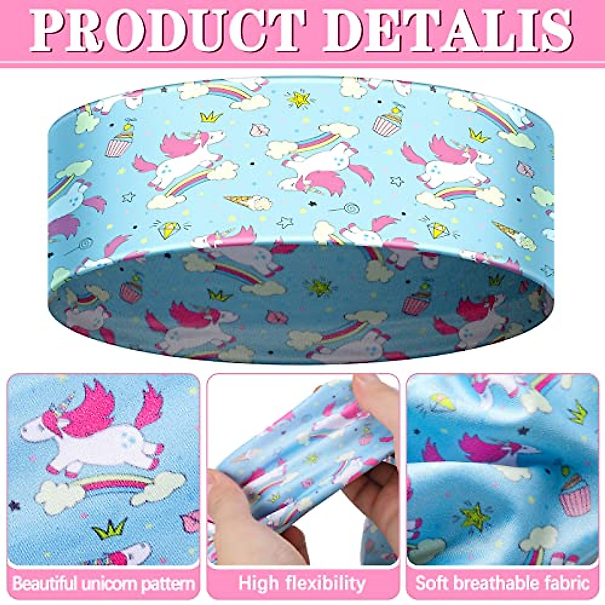 6 Pieces Unicorn Headbands for Girls Cute Elastic Bandeau Adjustable Wide Rainbow Headband No Slip Little Girl Hair Accessories Neck Gaiter Party Favors Stretch Hippie Turban for Children Kids Toddler