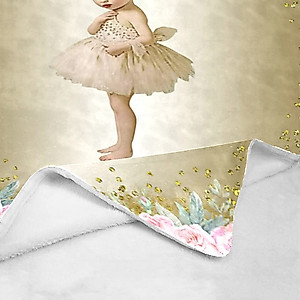 XOZOTY Personalized Golden Hat Girl Pink Flowers Golden Baby Blanket with Name Custom Baby Nursery Throw Fleece Blankets for Boys and Girls Birthday Tapestry 30 X 40inch