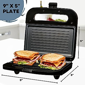 OVENTE Electric Panini Press Grill with Nonstick Plates, LED Indicator Lights, Thermostat Control, Cool Touch Handle, Compact Sandwich Maker Perfect for Cooking Breakfast, Snacks & More, Black GP0401B