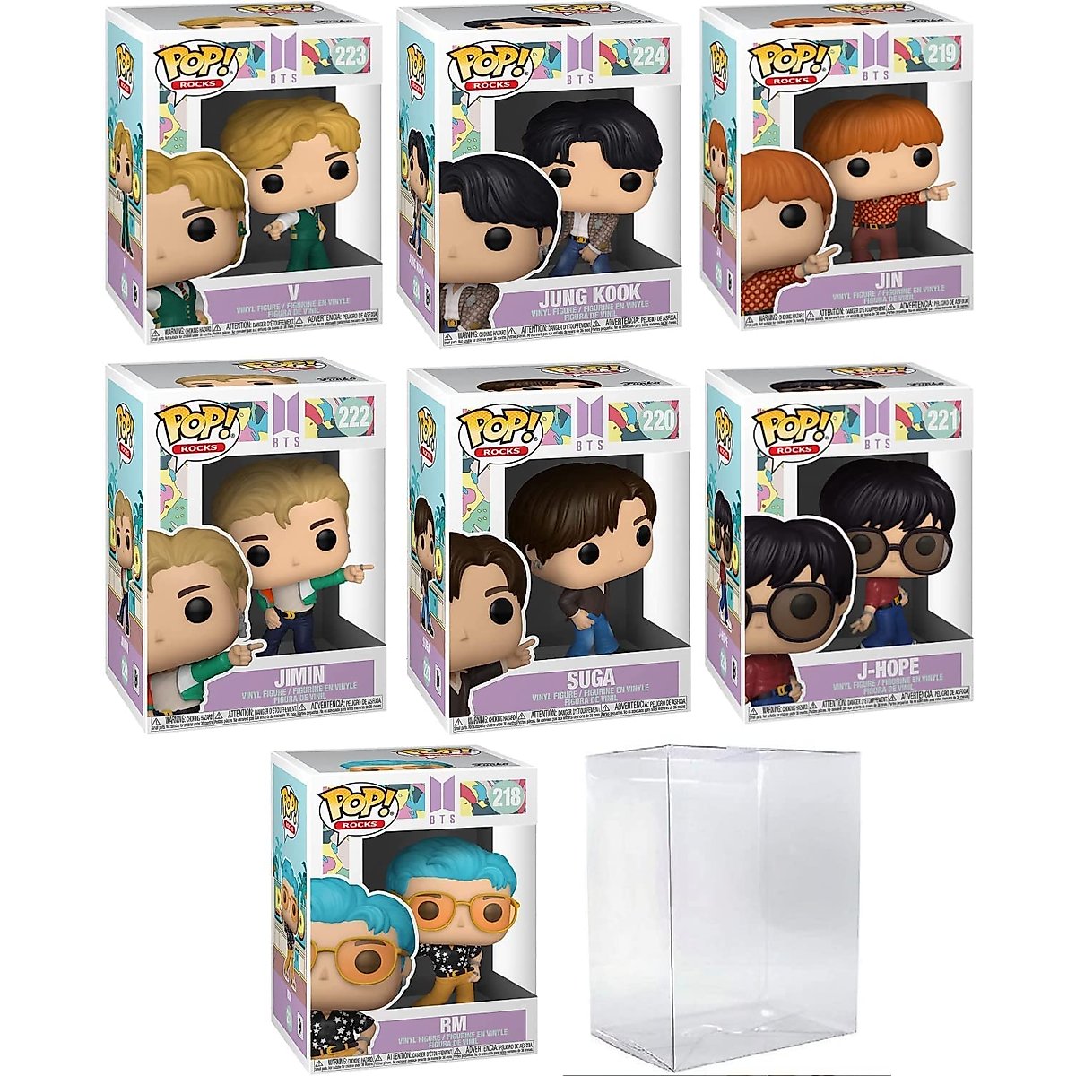 POP BTS Funko Pop BTS Dynamite Set of 7 Funko Pop| - RM, J-Hope, Suga, Jimin, Jin, Jung Kook, & V 7 Set (Bundled with EcoTek Protector Case to Protect Display Box)