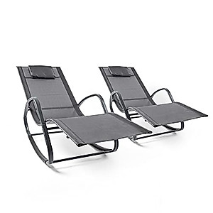 WeCooper Zero Gravity Rocking Chair, Patio Chaise for Indoor and Outdoor, Wavy Lounge Chair for Yard and Patio, Removable Headrest, Black and Silver, Twin Pack