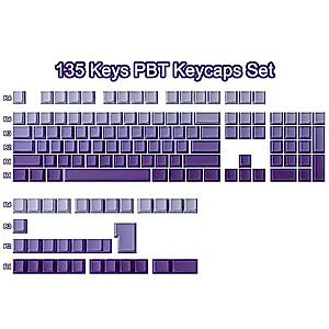 Tsungup PBT Keycaps - Purple Keycaps,135 Keys Cherry Profile Gradient Keycaps Side Print Keycaps Shine Through Custom Keycaps Set for 600% Cherry Gateron MX Switches Mechanical Keyboard