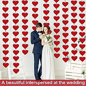100 Hearts Felt Garland Valentines Day Red Heart Hanging String Garland 4Pack (Each 10ft) Valentines Day Decorations Wedding Anniversary Festival Birthday Home Windows Background Party Supplies
