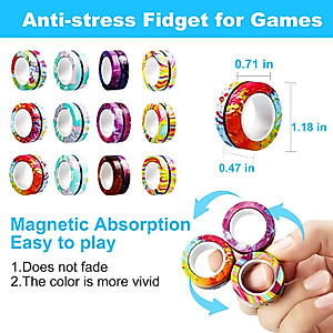 Pushmick 9 Pcs Finger Magnetic Rings Fidget Toys, Colorful Magnet Rings, Great Fidget Rings for Training Relieves Reducer Autism Anxiety.