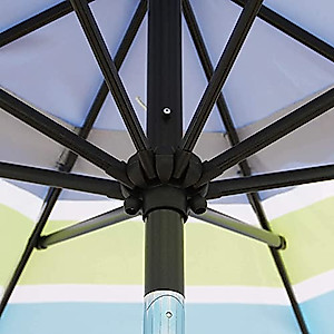 Blissun 9' Outdoor Aluminum Patio Umbrella, Striped Patio Umbrella, Market Striped Umbrella with Push Button Tilt and Crank (Blue and Green)
