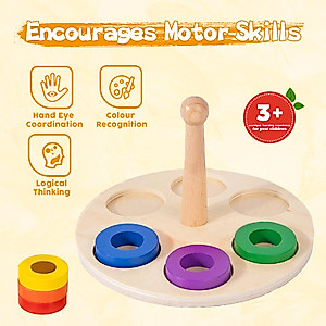 Adena Montessori 6 Rings on Peg Baby Toys for 1 Year Old Infant Toddlers