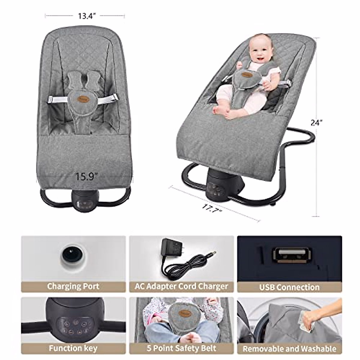 Baby Bouncer, 2 in 1 Baby Bouncer for Infants, Portable Baby Bouncer Seat & Infant to Toddler, Comfortable Bouncer for Babies 0-6 Months with Music and Vibrations