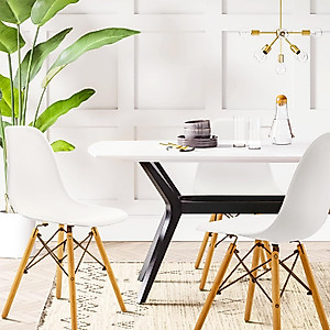 Furniwell Pre Assembled Modern Style Dining Chair Mid Century Modern DSW, Indoor Plastic Shell Lounge Plastic Chairs Side Chairs Set of 4 (White)