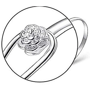 XIFAM Women's Rose Flower Bangle, Sterling Silver 925 Solid Bangle, Durable and Practical