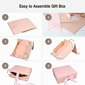 QTYORD Gift Box with Lid,Magnetic Closure and a Pink Ribbon,9.5x7x3 Inches,Gift Boxes for Weddings Graduations,Father's Day Anniversaries Valentines Day…