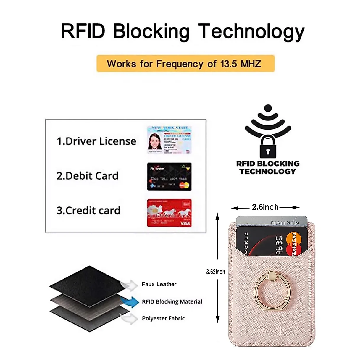 BIAJIYA Phone Card Holder RFID Leather Wallet Credit Adhesive Cell Case Stick-on Card Holder for Women and Men Back of Phone for Most of Smartphones