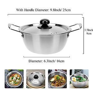 Korean Ramen Noodle Pot, 16 cm Stainless Steel Stockpot Soup Cooking Pot with Lid, Nonstick Saucepan Small Pasta Pot, Camping Cookware for Stovetop