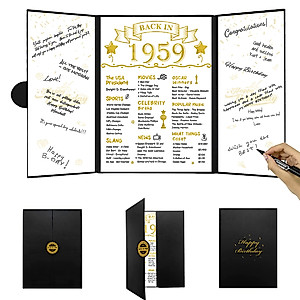 DARUNAXY Black Gold 65th Birthday Alternative Signature Card Back in 1959 Sign Certificate Cheer to 65 Year Board Table Party Decorations for Men Women Vintage 1959 Signature Guest Book Party Supplies