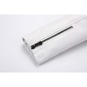 chouyatou Men's Vintage Asymmetric Zip Lightweight Faux Leather Biker Jacket (X-Large, White)