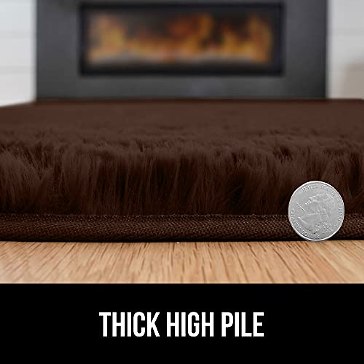 Gorilla Grip Soft Faux Fur Area Rug, Washable, Shed and Fade Resistant, Grip Dots Underside, Fluffy Shag Indoor Bedroom Rugs, Easy Clean, for Living Room Floor, Nursery Carpets, 5x8 FT, Chocolate