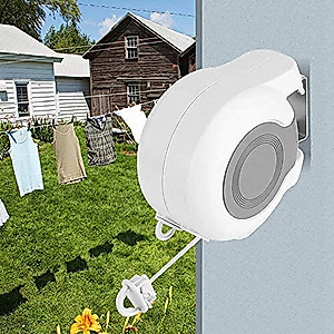 Retractable Clothesline Outdoor Heavy Duty Clothesline kit PVC Retractable Clothes Dryer Line Wall Mounted Clothesline Outdoor and Indoor Shower Clothesline 2X42 Feet, White