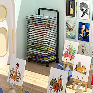 ZXMOTO Art Drying Rack Steel Drying Painting Racks Double Sided Wire Drying Shelf for Classrooms, Art Studio,Art Clubs,25 Shelves, 17x16x35Inches