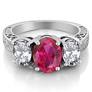 Gem Stone King 925 Sterling Silver Build your Own Customized and Personalized 9X7MM and 7X5MM 3 Stone Oval Gemstone Birthstone Ring For Women (Size 8)