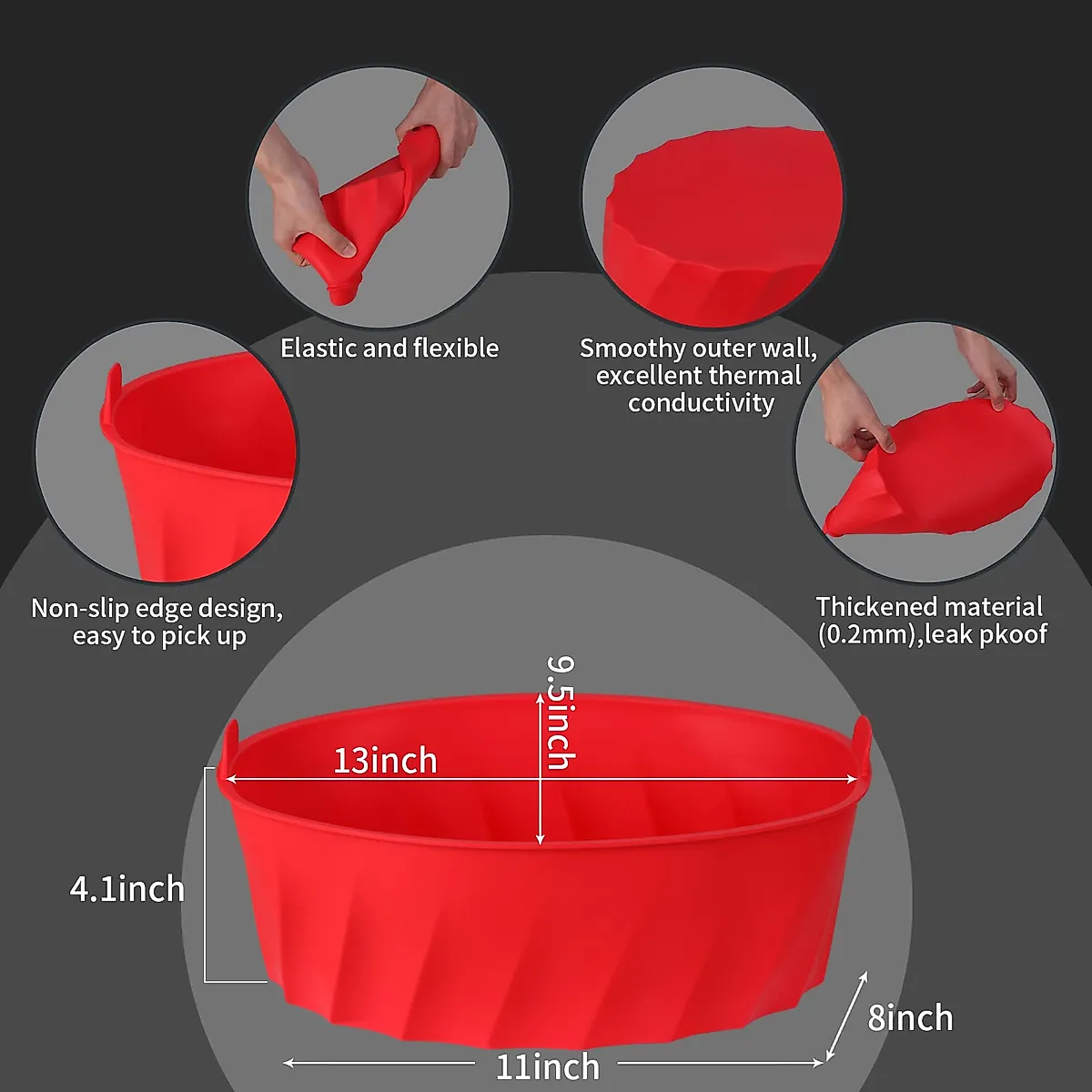 Meytunsin Silicone Slow Cooker Liner Fits Crock pot 8 Quart Slow Cooker,Silicone Crock pot Liner Made of Food-Grade Silicone,Dishwasher Safe,Red