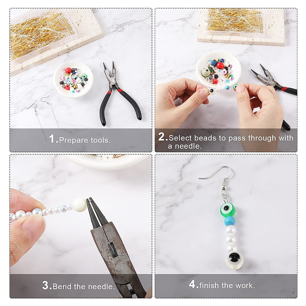 KINBOM 300pcs Straight Head Pins for Jewelry Making Assorted, 2inch Long End Head Pins Silver and Gold Jewelry Pins for Beads for DIY Crafts Earring Bracelet Necklace Pendant Supplies (Flat Head Pin)