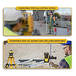 AdirPro 25-Foot Fiberglass Grade Rod – 10ths, 6-Section Telescoping Rectangular Leveling Rod – Non Glare and Corrosion Resistant – Heavy Duty Carrying Case Included