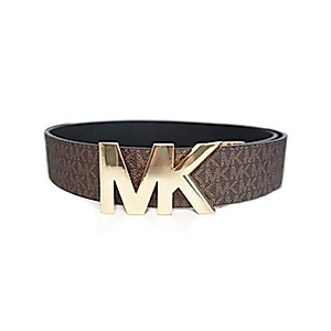 Michael Kors 38mm Leather Reversible MK Logo Plaque Buckle Belt (Brown/Black, M)