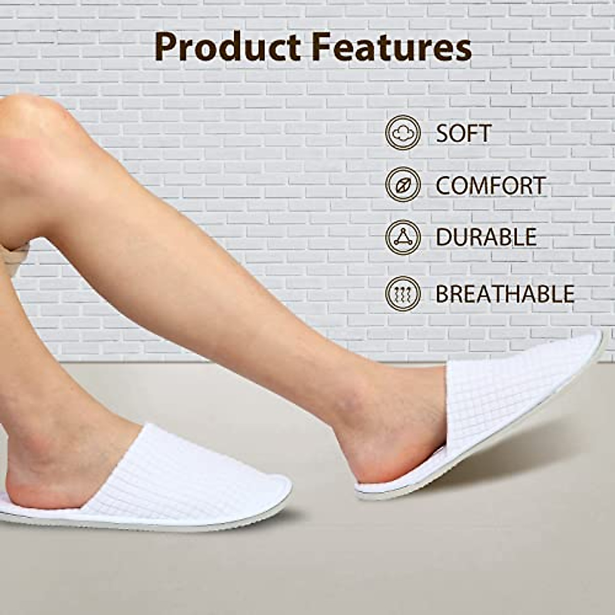 Anmerl Spa Slippers for Men and Women - Premium Bulk Hotel Slippers - Breathable Soft Cotton House Guest Slippers - Non Slip, Washable, Reusable - 10 Pairs (White, US 10-12)
