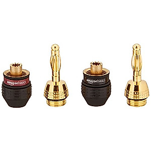 Amazon Basics Speaker Connector Banana Plug to Banana Plug , 0.5" x 0.5" x 1.3", Black, 24 Count (Pack of 12)
