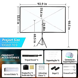 New Upgrade Projector Screen with Stand and Wall Stand, OWLENZ Polyester 100 inch 16:9 4K HD Portable Anti Crease Projection Screen for Home Theater Cinema Indoor Outdoor Movie Video Film Screen