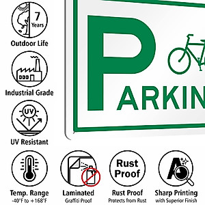 SmartSign 10 x 14 inch “Bicycle Parking” Metal Sign With Bicycle Graphic, 40 mil Laminated Rustproof Aluminium, White and Green, Made in USA