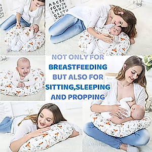 LAT Nursing Pillow and Positioner,Best for Mom Breastfeeding Pillow,100% Cotton Soft Fits Snug On Infant (Giraffe & Elephant)