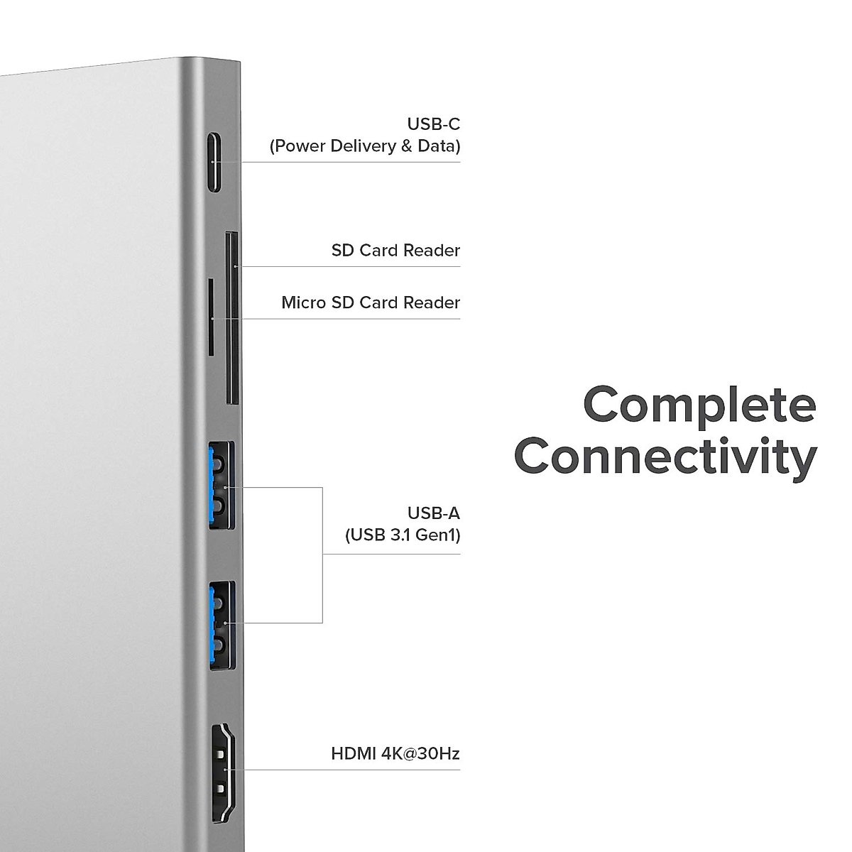 ALOGIC USB C Hub, 6-in-1 Hub,4K HDMI,2 USB 3.01 USB C with Data & 100W Laptop Charging,Micro/SD Card Reader,Dock Uni, for MacBook Pro/Air(Thunderbolt 3 Compatible),iPad Pro, XPS and More (Silver)