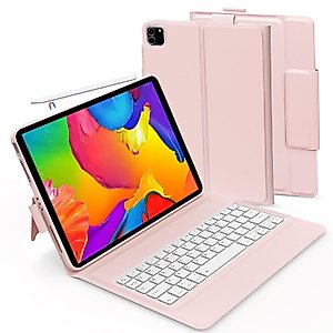 Dolpking Rechargeable Smart Keyboard Case for New iPad 9th Generation 2021/8th Gen 2020/7th Gen 2019 10.2, iPad Pro 10.5 2017/iPad Air 3rd Gen 10.5 2019, iPad Case Keyboard & Pencil Loop (Pink)