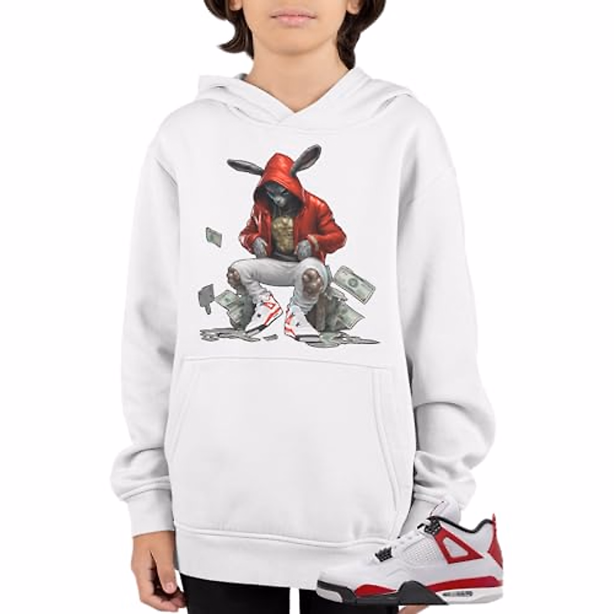 Boys Kids Hoodie To Match Jordan 4 Red Cement Graphic Youth Pullover