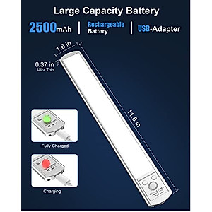 Under Cabinet Lights Motion Sensor: 90-LED Closet Lights Under Counter Lights for Kitchen 2500mAh 3 Color Dimmable USB Rechargeable Wireless Magnetic Lights for bedroom Hallway Stairway 11.8 inch 2Pcs