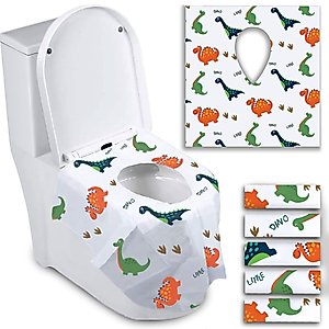 ATHENA FUTURES Disposable Toilet Seat Covers for Toddlers, Extra Large Individually Wrapped Dinosaur Paper Potty Training Liners for Kids, Portable, Flushable with Non-Slip Adhesive, Airplane & Travel