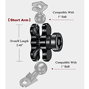 BRCOVAN Anti-Theft Aluminum Alloy Double Socket Arm Compatible with RAM Mounts B Size 1'' Ball Mounting Base & Bike Motorcycle Phone Holder (Short Arm)