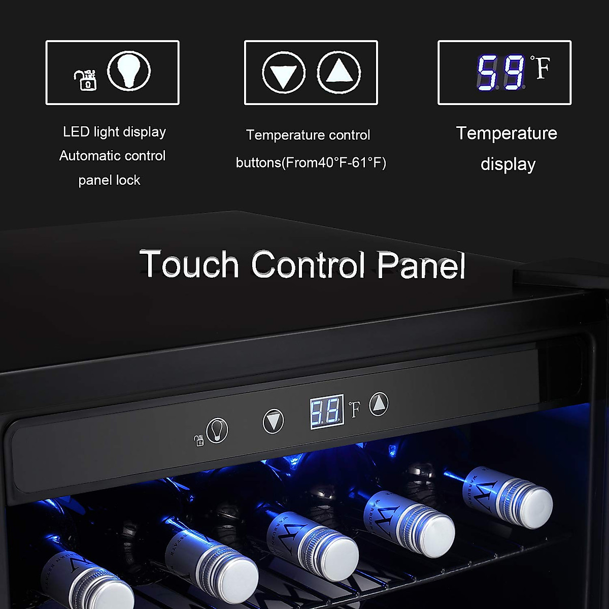 Antarctic Star 36 Bottle Wine Cooler/Cabinet Beverage Refigerator Small Wine Cellar Soda Beer Counter Top Bar Fridge Quiet Operation Compressor Digital Freestanding Door Black Glass
