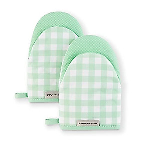 KitchenAid Gingham Mini Oven Mitt 2-Pack Set, Pistachio Green, 5.5"x8"