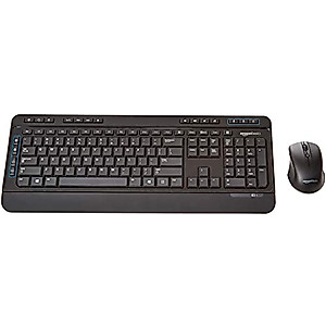 Amazon Basics Wireless Full Size Computer Keyboard and Mouse Combo, US Layout (QWERTY), Black