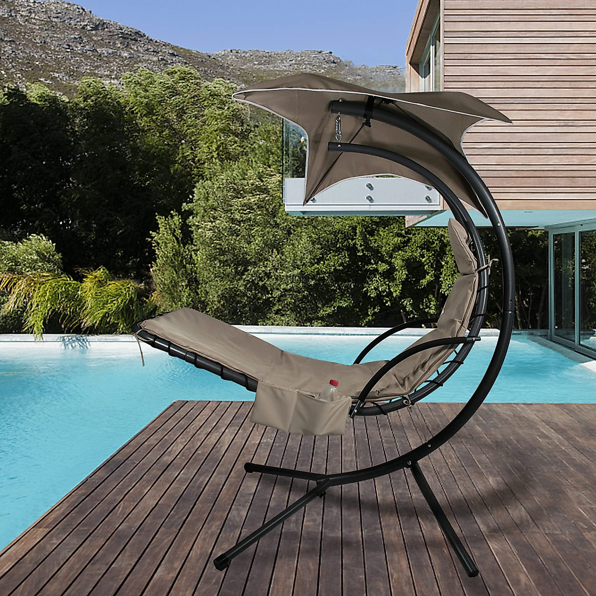 MICTONY Outdoor Hanging Lounge Chair Replacement Cushion Cover and Umbrella Fabric, Made for Patio Curved Chaise Hammock Floating Swing Chair Pads, Waterproof Soft Fabric, White or Canary Yellow